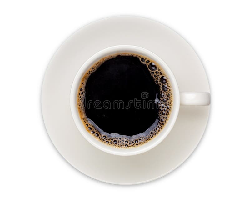 Coffee Cup, Coffee Black in White Ceramic Cup, Top View on White ...
