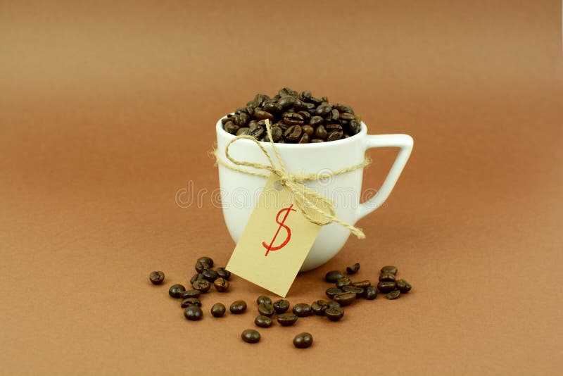 Coffee Cup with a Bow Coffee Beans and Dollar Sign Stock Photo - Image ...