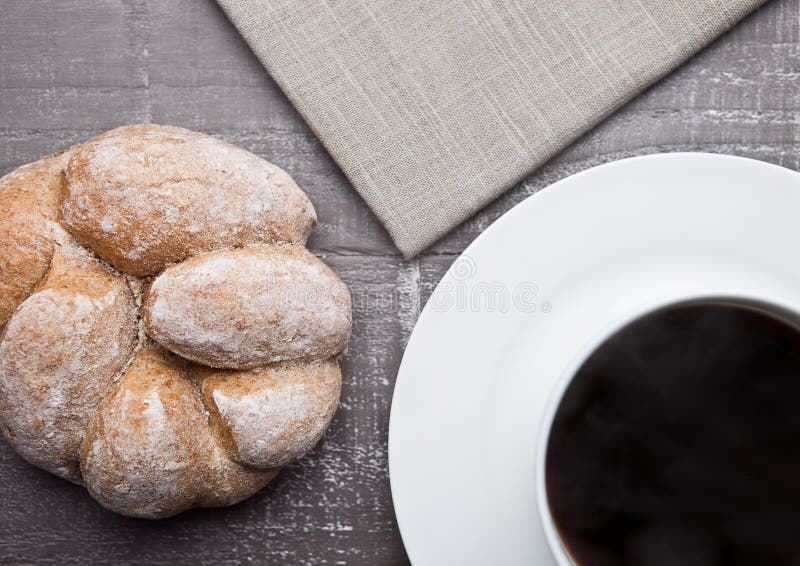 Coffee Cup with Bread Roll for Breakfast Morning Stock Image - Image of ...