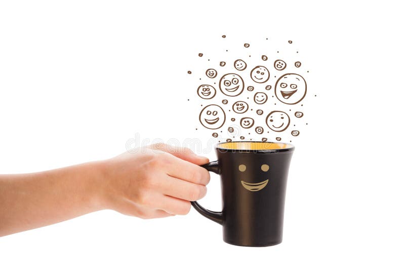 Coffee-pot with Brown Hand Drawn Happy Smiley Faces Stock Photo - Image ...