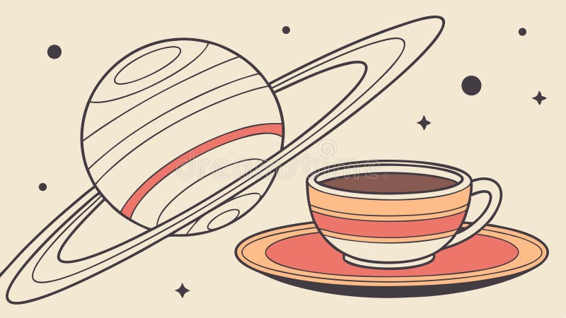 Coffee Cup with Celestial Saturn Planet Vector Design, Vector Design ...
