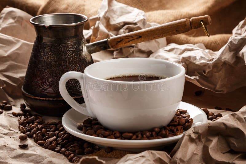 Coffee Cup and Cezve for Turkish Coffee Stock Photo - Image of ...