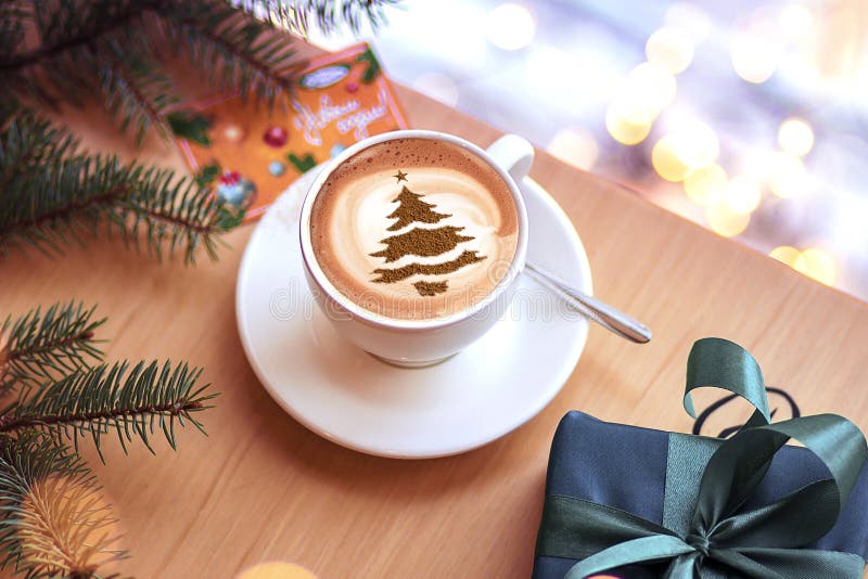 Coffee Cup and Christmas Tree Stock Image - Image of xmas, table: 133302183