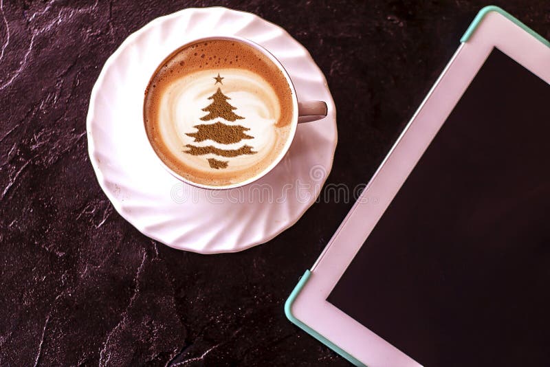 Coffee Cup with Christmas Tree Stock Image - Image of breakfast, latte ...