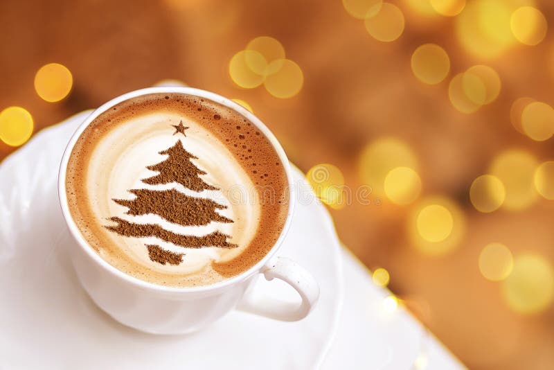 Coffee Cup with Christmas Tree Stock Photo - Image of food, foam: 123674920