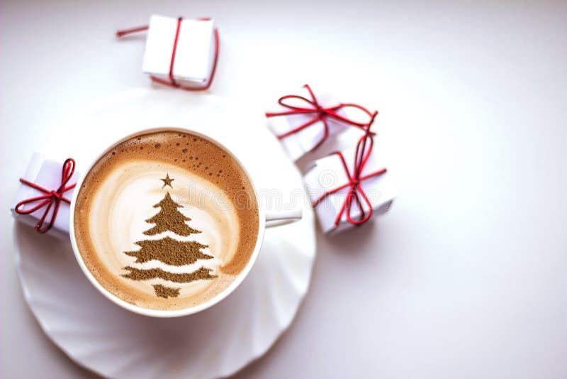 Coffee Cup and Christmas Tree Stock Image - Image of beverage, white ...