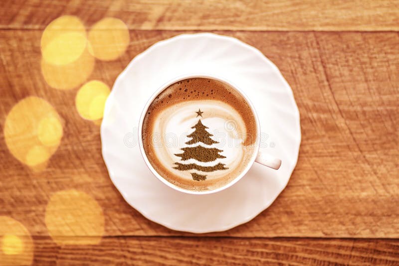 Coffee Cup with Christmas Tree Stock Photo - Image of morning, white ...