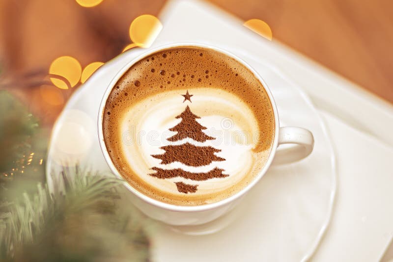 Coffee Cup with Christmas Tree Stock Photo - Image of food, morning ...