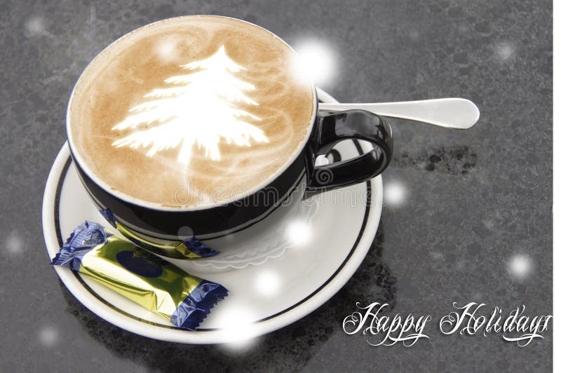 Coffee Cup with Christmas Tree Shape. Stock Photo - Image of break ...