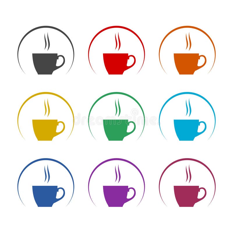Coffee Cup Circle Logo Icon, Color Set Stock Vector - Illustration of ...
