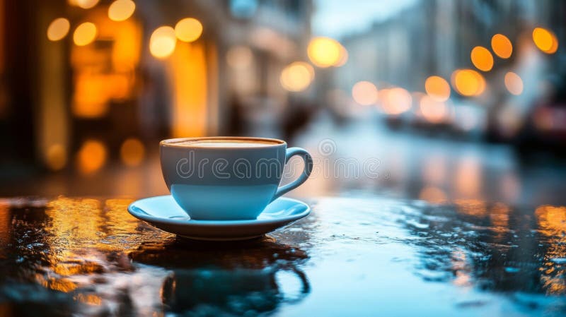 Coffee Cup City Lights Evening Ambiance Stock Illustration ...