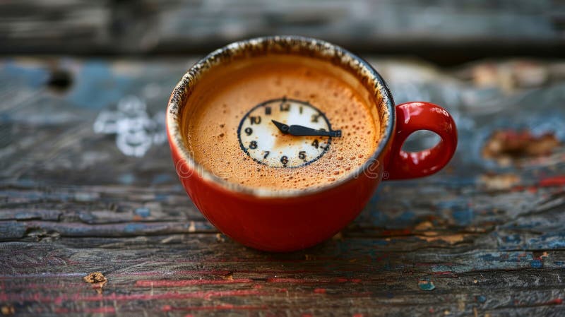 A Coffee Cup with a Clock Face Inside Stock Photo - Image of morning ...