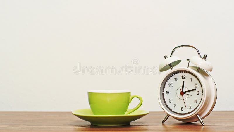 Coffee Cup with Clock on Wooden Table Stock Image - Image of cafe ...