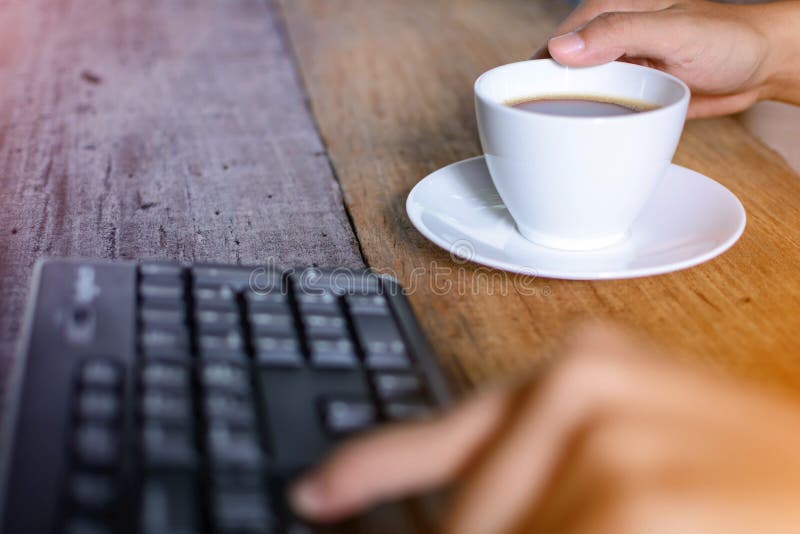 Coffee Cup Clock and Work on Table Stock Photo - Image of fragrant ...