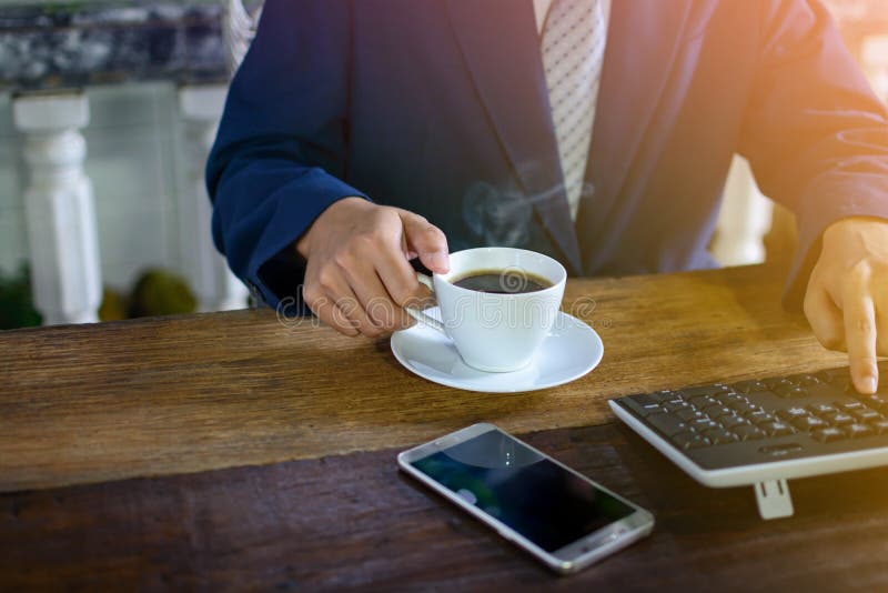 Coffee Cup Clock and Work on Table Stock Photo - Image of breakfast ...