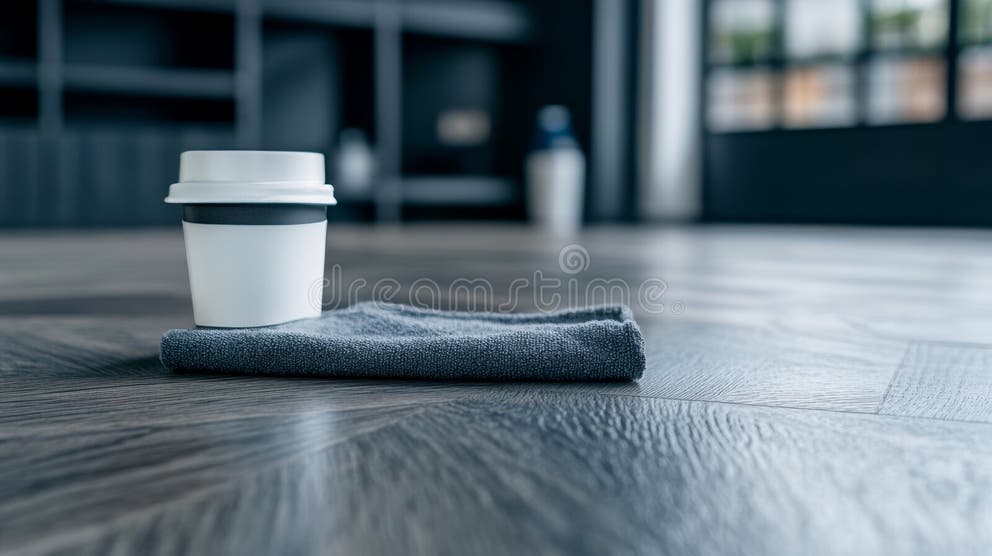 A Coffee Cup and Cloth are Placed on a Spotless Floor, Indicating a ...