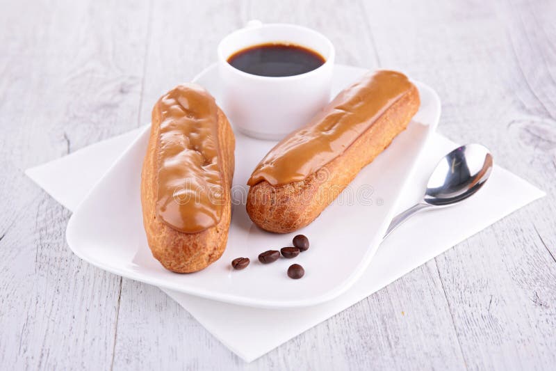 Coffee Cup and Coffee Eclair Stock Image - Image of studio ...