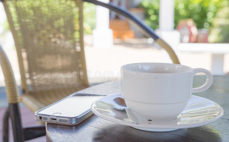 Coffee Cup in Coffee Shop and Phone Stock Photo - Image of barista ...