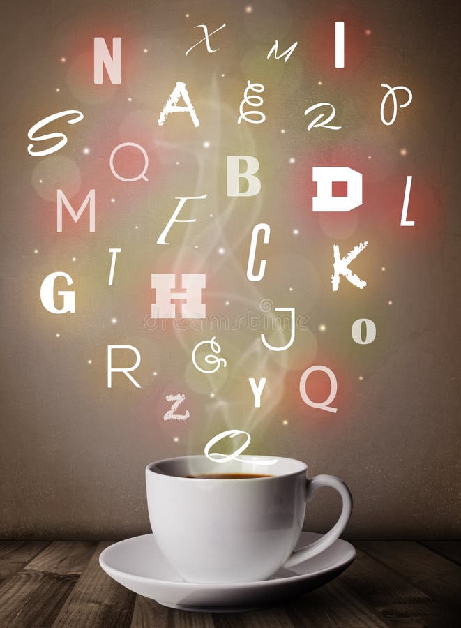 Coffee Cup with Colorful Letters Stock Illustration - Illustration of ...