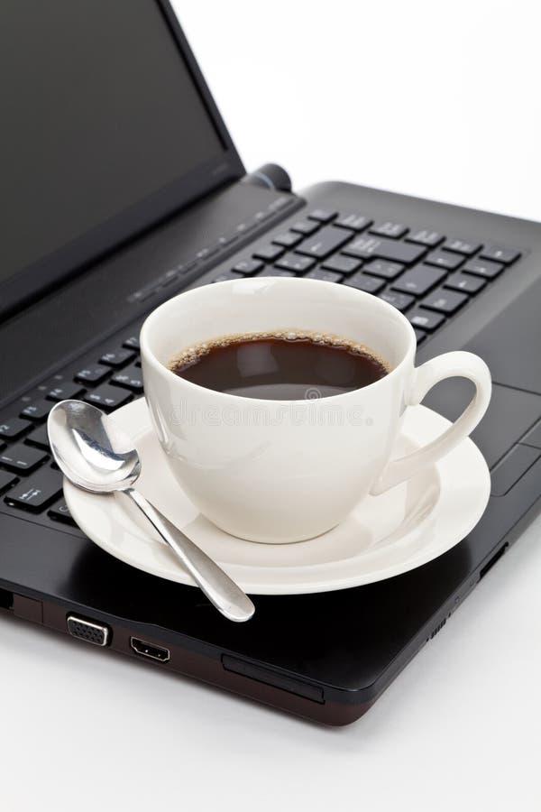 Coffee cup and computer stock image. Image of keyboard - 227440425