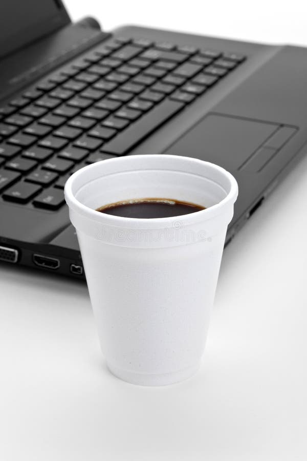 Coffee cup and computer stock photo. Image of plastic - 227440436