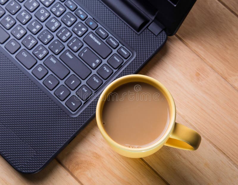 Coffee Cup with the Computer. Stock Photo - Image of brown, table: 39767366