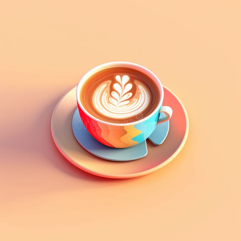 Isometric Art of a Cup of Coffee - Generative Ai Illustration Stock ...
