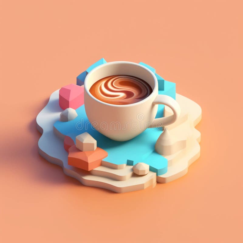 Isometric Art of a Cup of Coffee - Generative Ai Illustration Stock ...