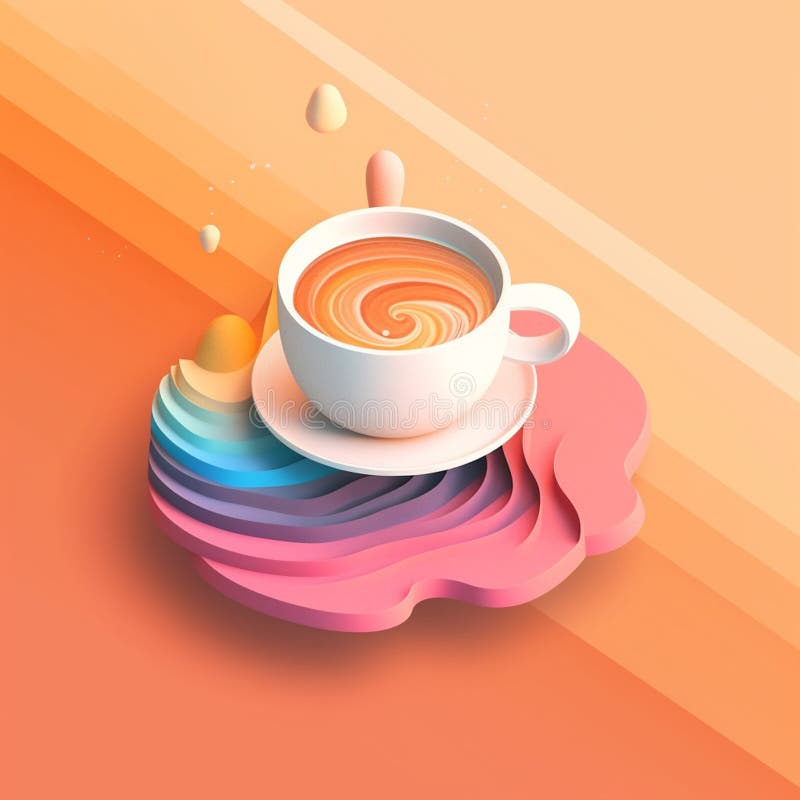 Isometric Art of a Cup of Coffee - Generative Ai Illustration Stock ...