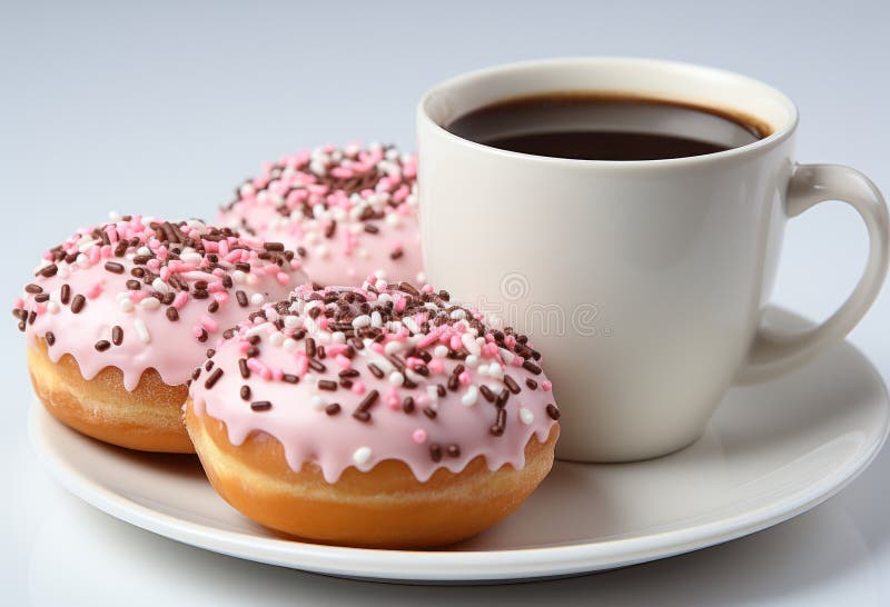 A Coffee Cup and a Donut Placed on a White Backdrop, Coffee Mug Image ...