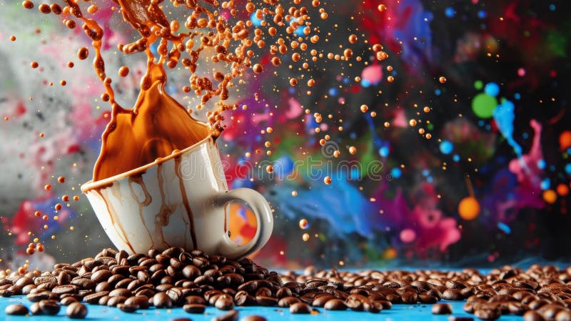Coffee Cup with Dramatic Splash on Dark Backdrop Stock Photo - Image of ...