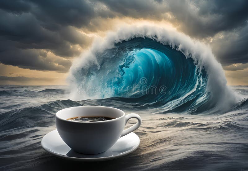 A Coffee Cup with a Dynamic Blue Wave Splashing Out Artistically Stock ...