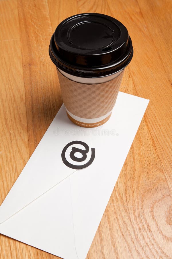 Coffee cup and E-Mail stock photo. Image of envelope - 227442048