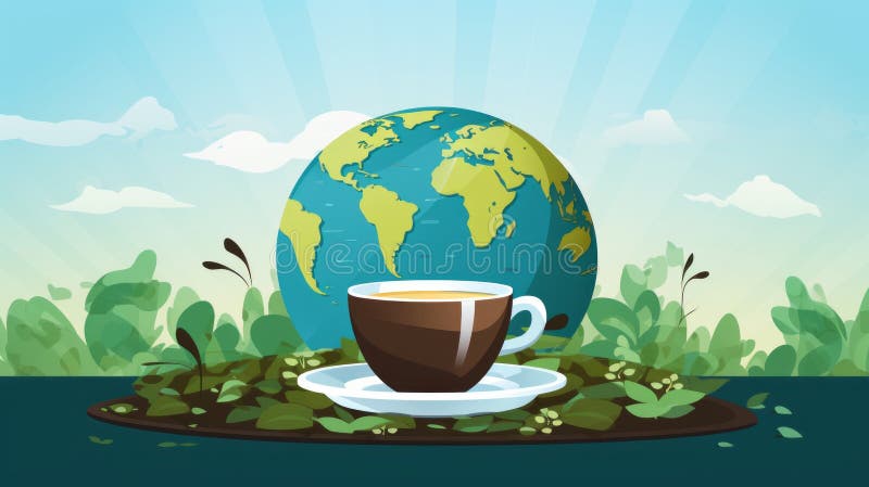 Coffee Cup with Earth and Plants Vector Illustration Stock Illustration ...