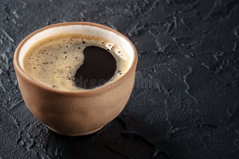 Coffee Cup. Espresso in a Simple Brown Mug on a Black Slate Background ...