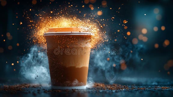 Coffee Cup Explosion with Dynamic Smoke and Particles Stock Image - Image of flavoring, brew ...