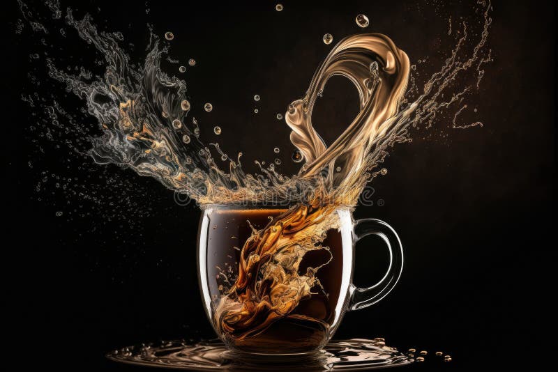 Coffee in Cup with Falling of Splash and Steam. Morning Drinks with ...