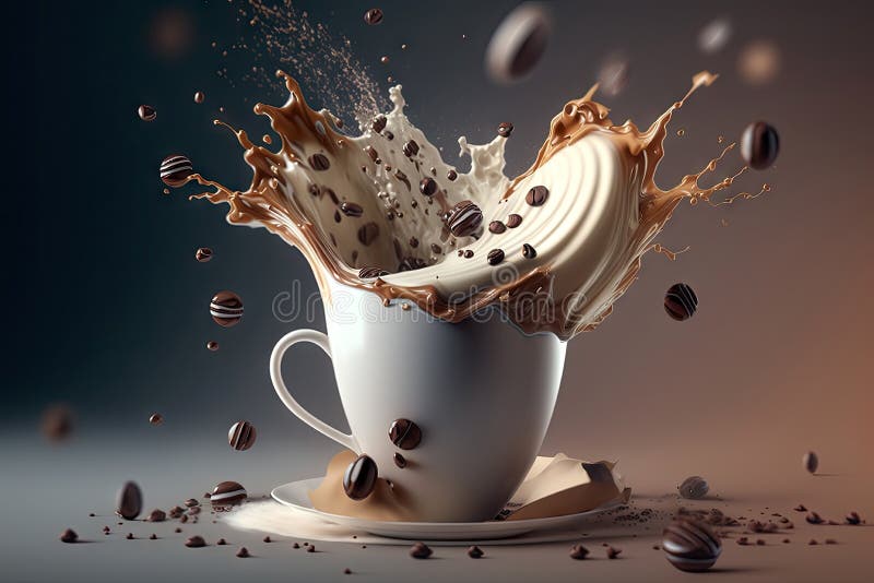 Coffee in Cup with Falling of Splash and Steam. Morning Drinks with ...