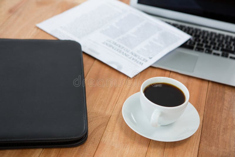 Coffee Cup with File Folder and Laptop Stock Photo - Image of coffee ...