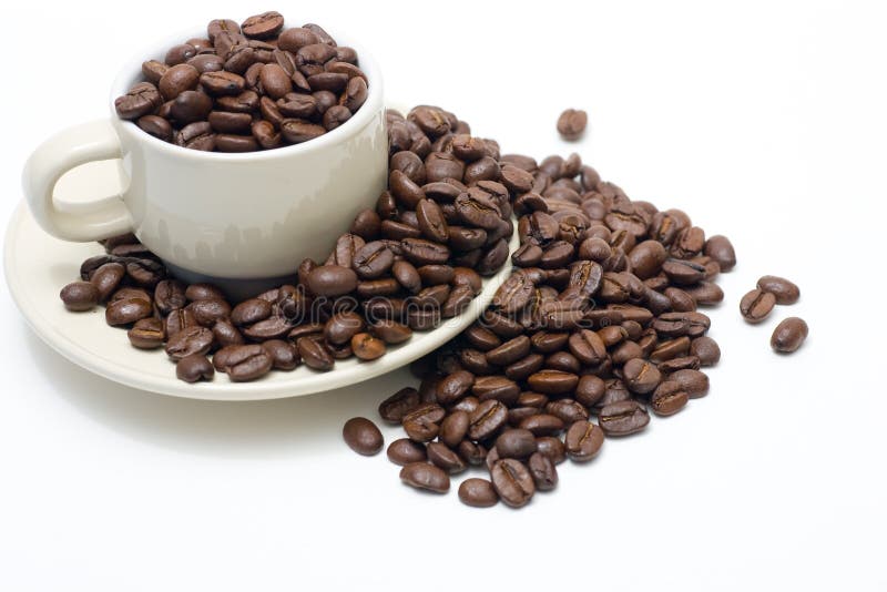 Coffee Cup Filled with Beans, Overflowing Stock Image - Image of color ...