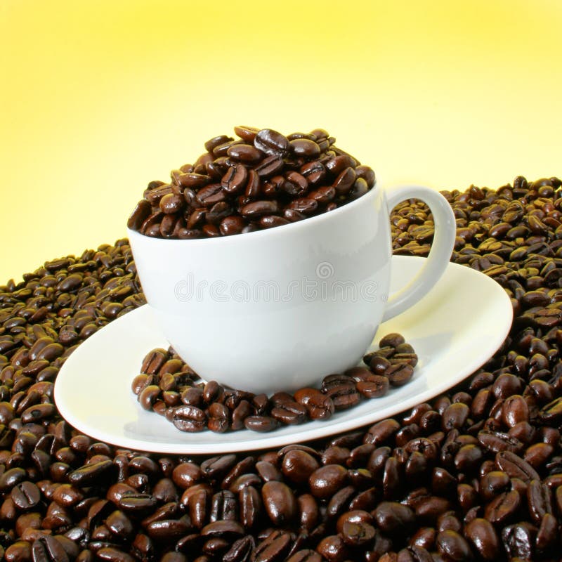 Freshly Brewed Coffee Cup Over Roasted Beans Stock Photo - Image of ...