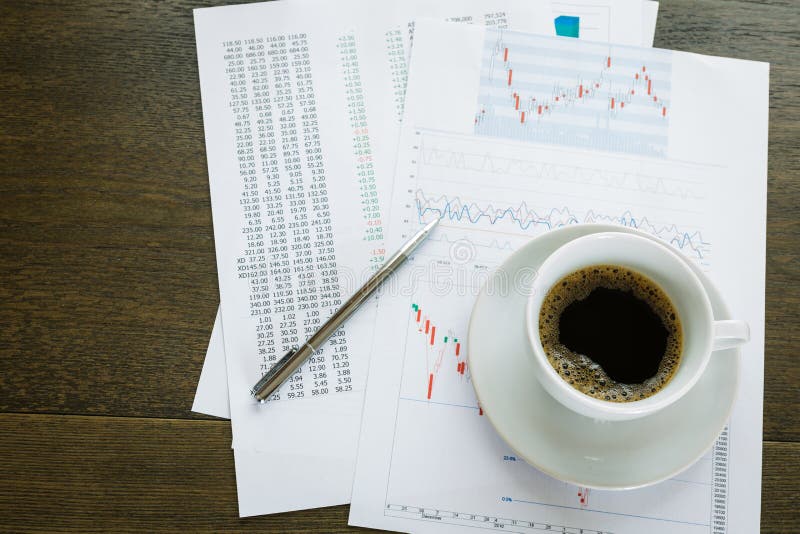 Coffee Cup and Financial Documents on Table Stock Image - Image of desk ...
