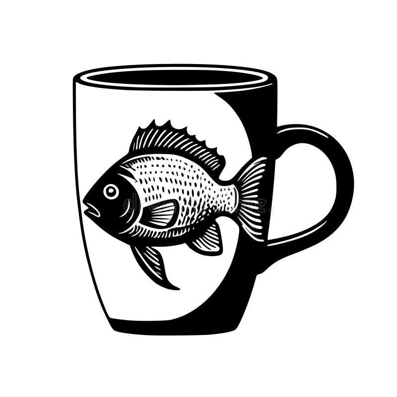 Coffee Cup with Fish Illustration Design Stock Illustration ...