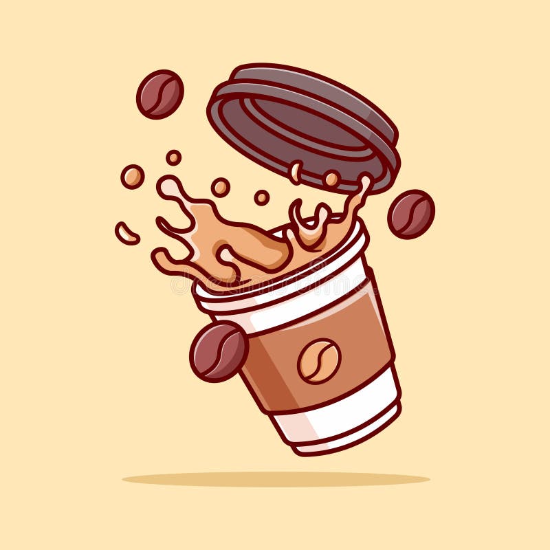Coffee Cup Floating with Coffee Beans Cartoon Vector Icon Logo ...