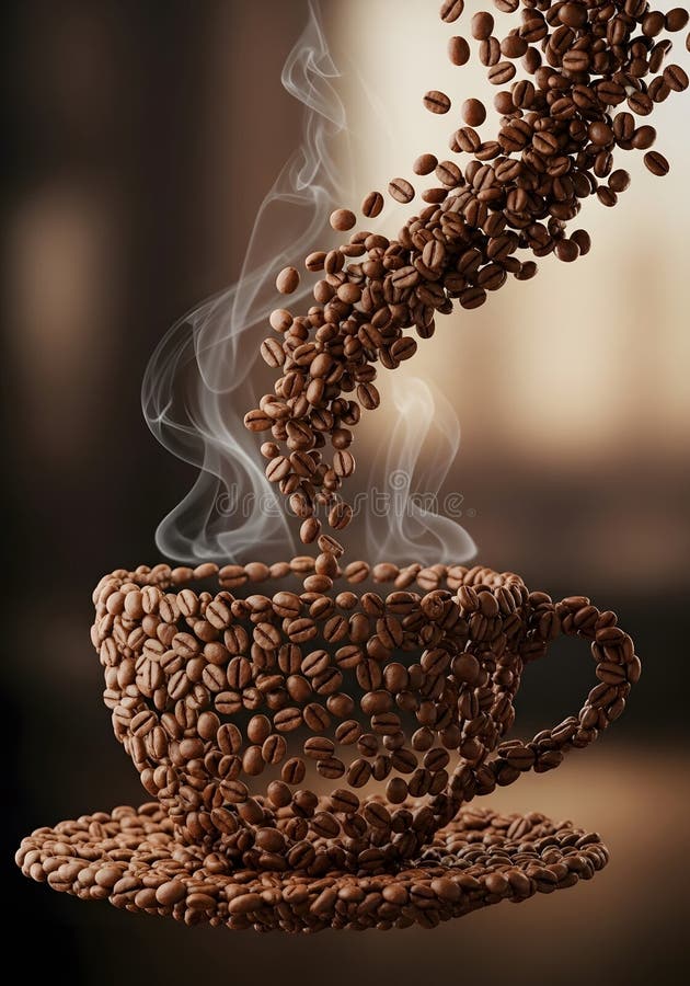 Coffee Cup of Floating Beans. Stock Illustration - Illustration of ...