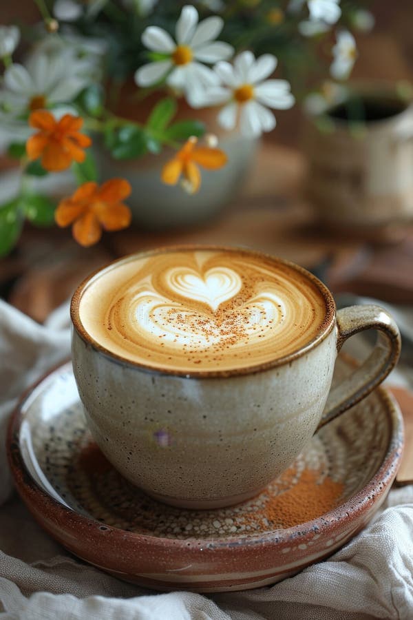 Coffee Cup and Flowers on Table Stock Photo - Image of arrangement ...