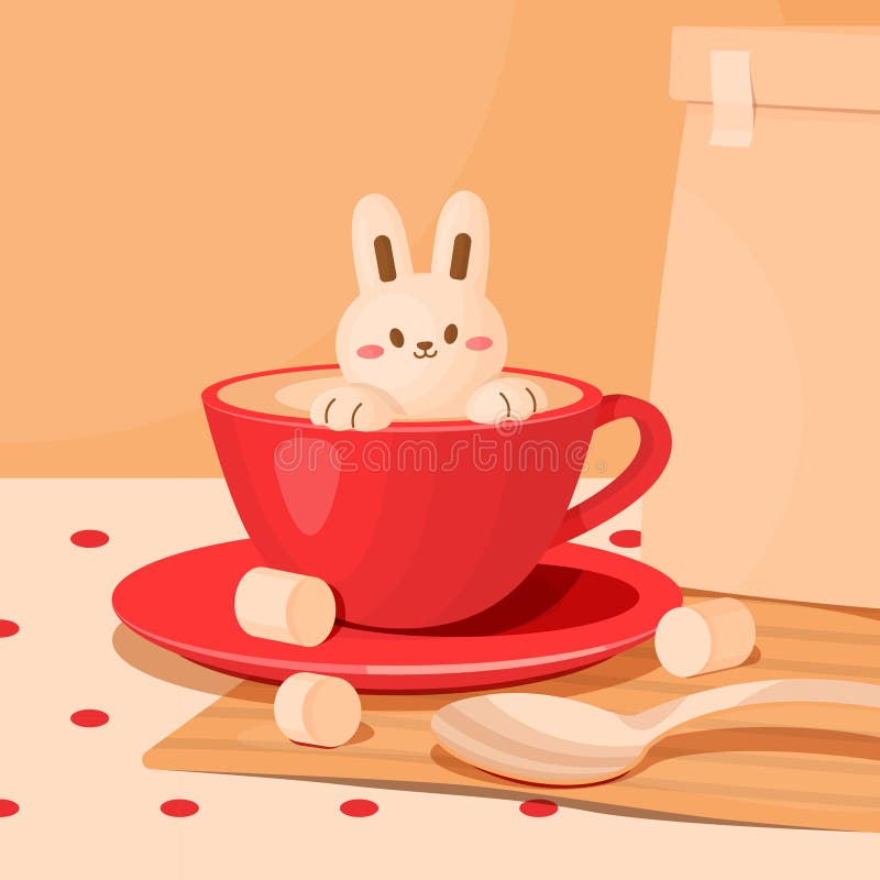Coffee Cup of Foam Milk in 3D Latte Art, Bunny Shape Stock Vector ...