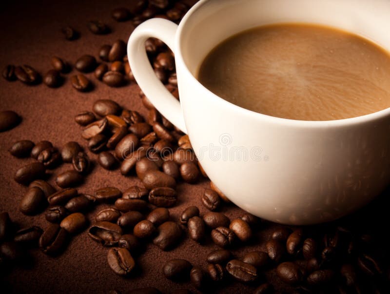 Coffee Cup in Front of Dark Background Stock Image - Image of bean ...