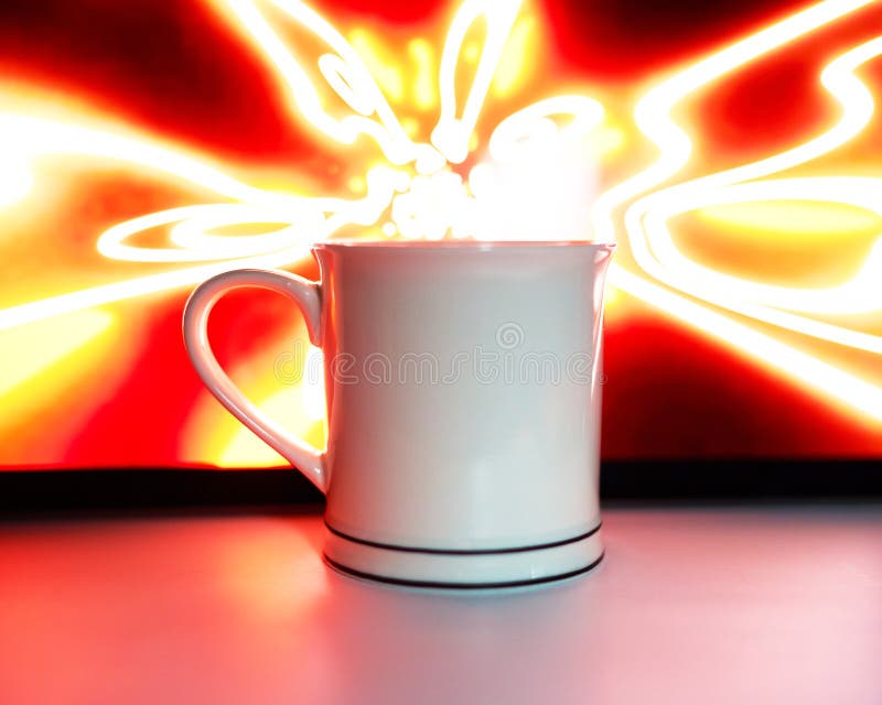 Coffee Cup in Front of Neon Sign Tea Cup Bright Lights Stock Image ...