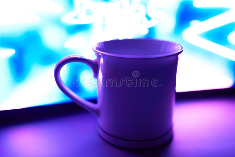Coffee Cup in Front of Neon Sign Tea Cup Bright Lights Stock Image ...